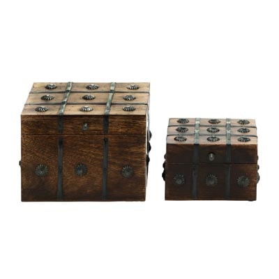 Set of 2 Square Wooden Boxes - Globe Imports