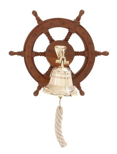 Ship's Wheel With Brass Bell - Globe Imports