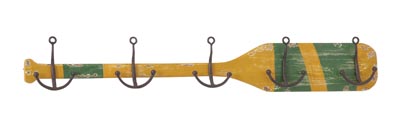 Rustic Wood Oar with 5 Anchor Hooks - Globe Imports