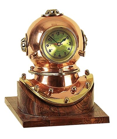 Diver's Helmet Clock on Base - Globe Imports