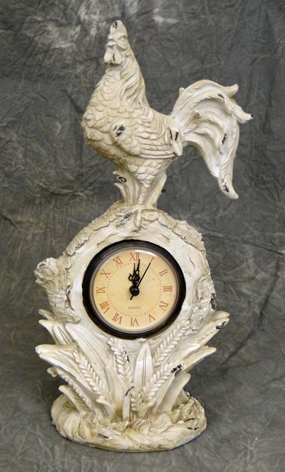 White Wash Rooster Clock - Globe Imports
