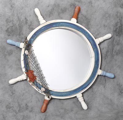 Rustic Ship's Wheel Mirror - Globe Imports
