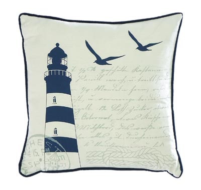 Square Nautical Lighthouse Pillow - Globe Imports