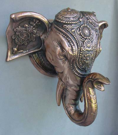 Copper-Colored Metal Elephant Head - Globe Imports