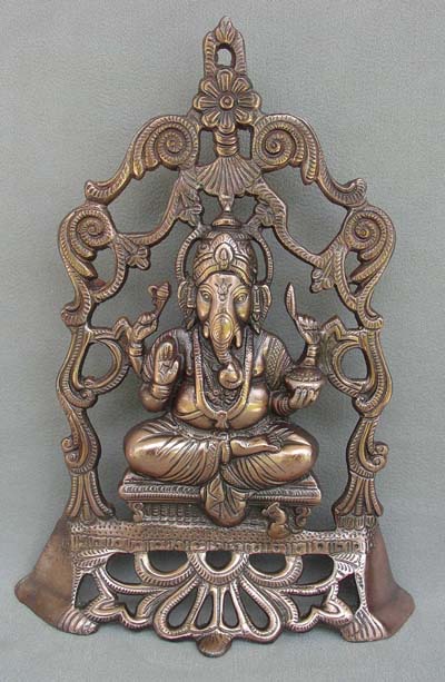 Copper-Colored Metal Wall Ganesh - Globe Imports