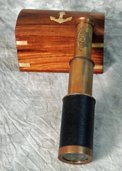 Antique Telescope in Rounded Lid Wooden Box - Globe Imports