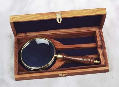 Brass and Wood Magnifying Glass in Box - Globe Imports