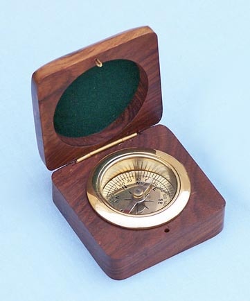 Compass Mounted in Wood Box - Globe Imports