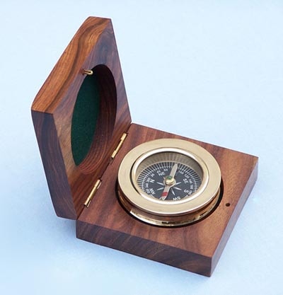 Wooden Case with Brass Compass - Globe Imports