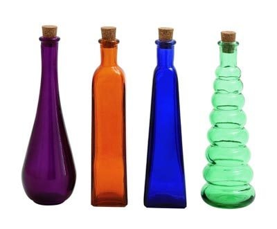 Set of Four Colored Glass Bottles - Globe Imports
