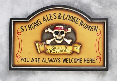Wooden Jolly Roger Sign - Globe Imports
