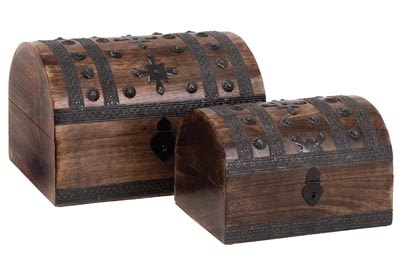 Set of 2 Wooden Treasure Chests - Globe Imports