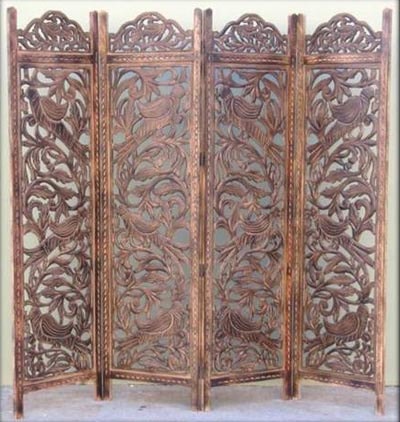 Carved Screen With Birds Design - Globe Imports