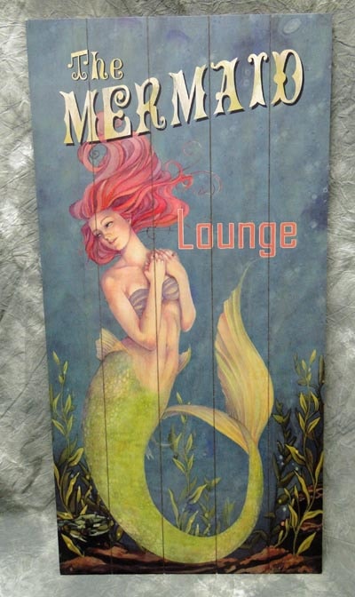 Wooden Mermaid Lounge Sign - Globe Imports
