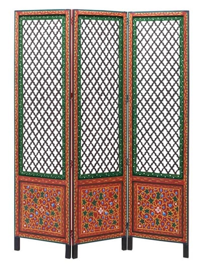 Painted Three Panel Moorish Screen - Globe Imports