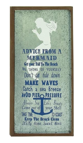 Wood Framed Metal Mermaid Sign - Globe Imports