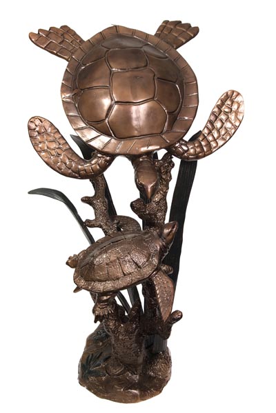 52 Inch High Metal Turtles on Coral Sculpture - Globe Imports