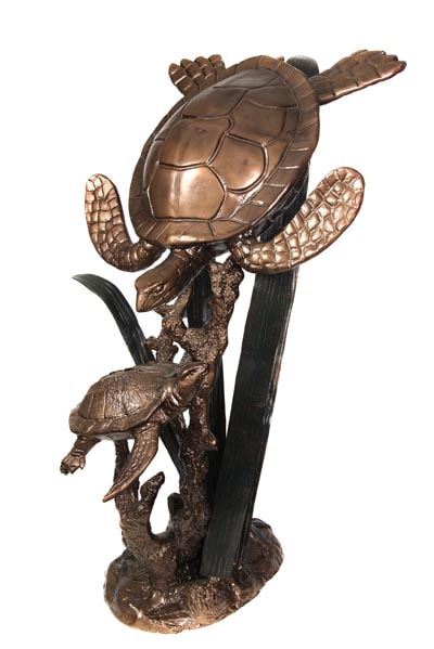 52 Inch High Metal Turtles on Coral Sculpture - Globe Imports