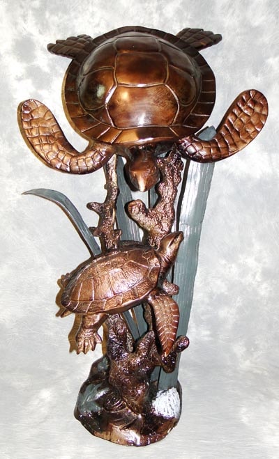 Metal Turtles on Coral Sculpture - Globe Imports