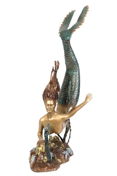47 Inch High Metal Swimming Mermaid Sculpture - Globe Imports