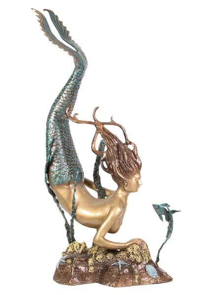 47 Inch High Metal Swimming Mermaid Sculpture - Globe Imports
