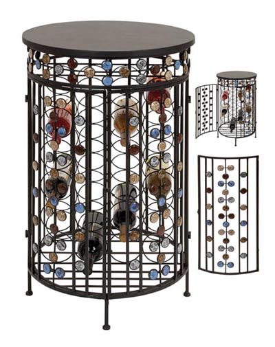 Round Top Decorated Wine Rack Cabinet - Globe Imports
