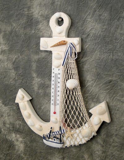 White Seashell Thermometer Anchor - Globe Imports