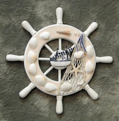 White Seashell Ship Wheel - Globe Imports