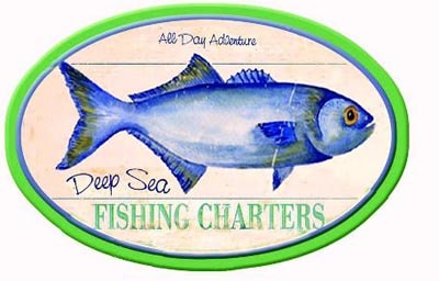Oval Fishing Charters Sign - Globe Imports