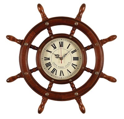 Wooden Ship Wheel Clock - Globe Imports