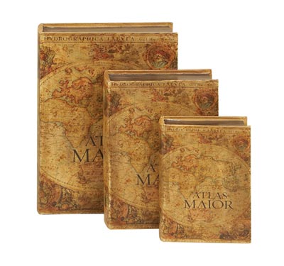 Set of 3 Atlas Book Boxes - Globe Imports