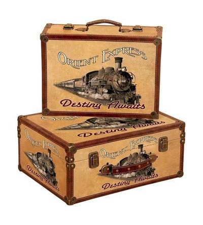 Set of 2 Train Storage Suitcases - Globe Imports