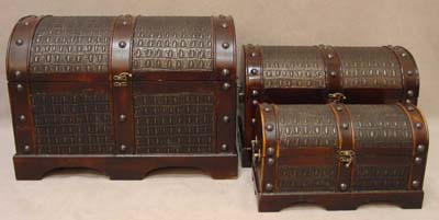Wood and Leather Boxes Set of 3 - Globe Imports