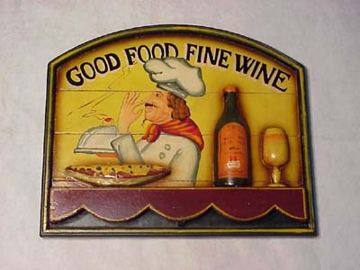 Wooden Good Food Fine Wine Sign - Globe Imports
