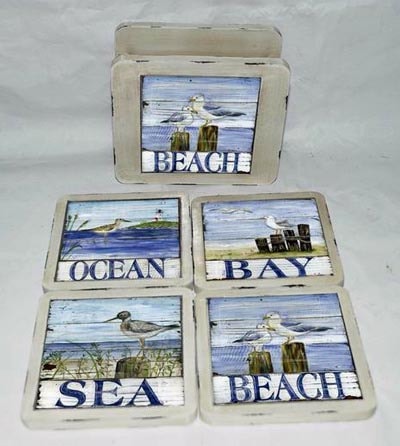 Nautical Coaster Set with Stand - Globe Imports