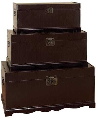 Set of 3 Wooden Trunks - Globe Imports