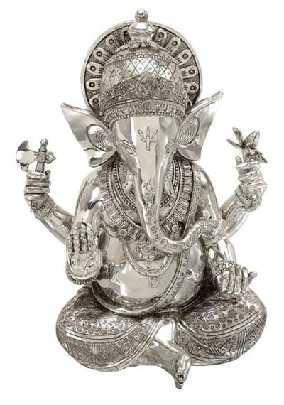 Shiny Silver Ganesh Statue - Globe Imports