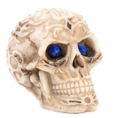 Carved Skull with Blue Eyes - Globe Imports