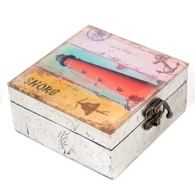 Wood and Glass Lighthouse Box - Globe Imports