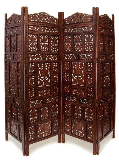Four-Panel Carved Wood Screen - Globe Imports