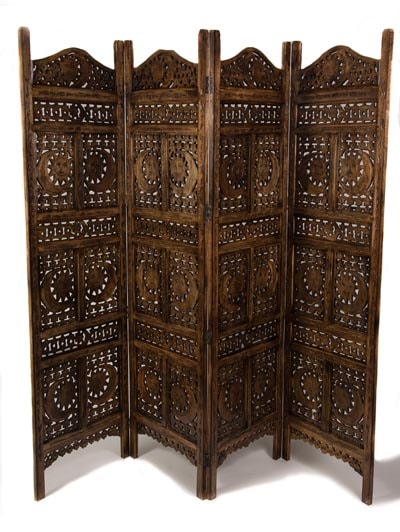 Four-Panel Carved Wood Screen - Globe Imports