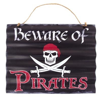 Metal Beware of Pirates Sign - Globe Imports