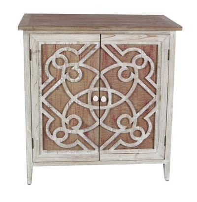 Wood Scroll Pattern Cabinet - Globe Imports