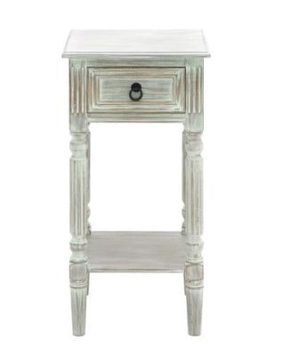 Wood White Washed Side Table - Globe Imports