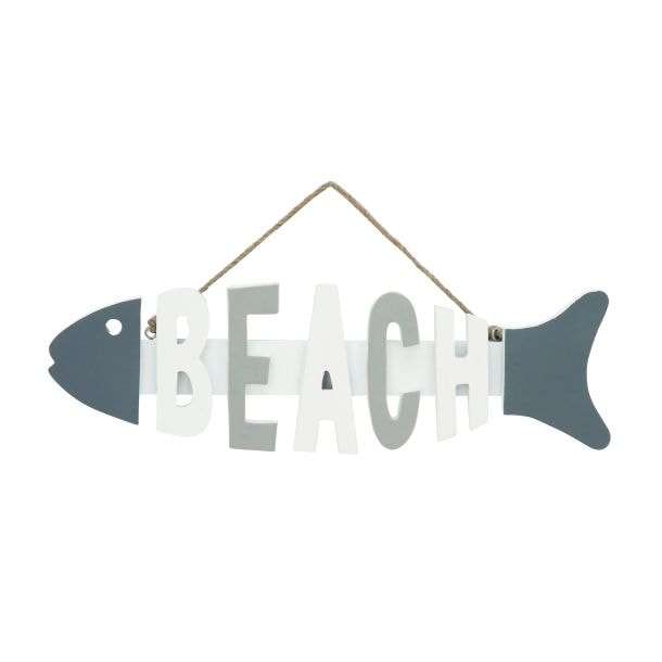 Wooden Fish Shaped Beach Sign - Globe Imports