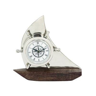 Sailboat With Wheel Clock - Globe Imports