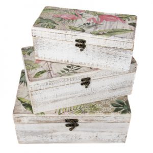 Set of 3 Flamingo Boxes - Globe Imports