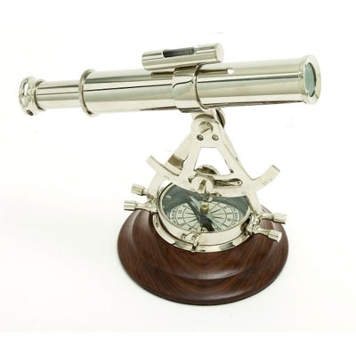Brass and Wood Telescope with Compass - Globe Imports