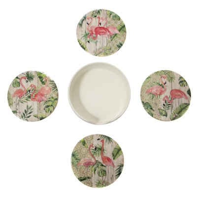 Flamingo Round Coaster Set - Globe Imports