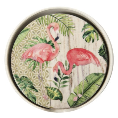 Flamingo Round Coaster Set - Globe Imports